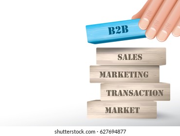 B2b Wooden Blocks Tower Hand Putting Stock Vector (Royalty Free ...