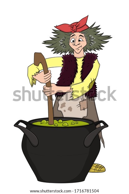 Baba Yaga Brews Potion Cauldron Witch Stock Vector (Royalty Free ...