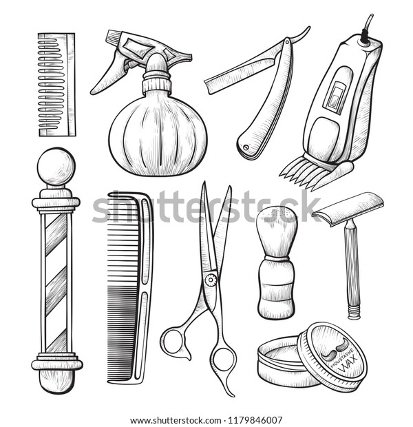 Babershop Sketch Tools Set Barber Essential Stock Vector (Royalty Free ...