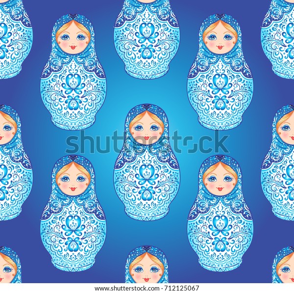 Babushka Matryoshka Seamless Pattern Traditional Russian Stok Vektör ...