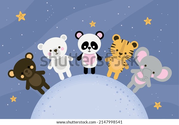 Baby Animals On Moon Cartoon Stock Vector (Royalty Free) 2147998541 ...