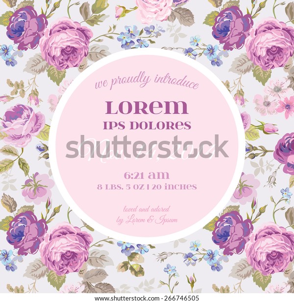 Baby Arrival Shower Card Violet Rose Stock Vector (Royalty Free ...