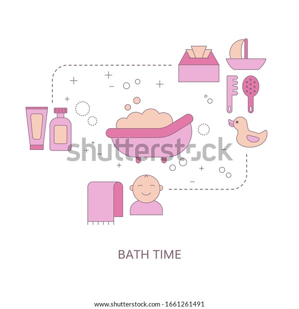 Baby Bath Time Concept Baby Care Stock Vector (Royalty Free) 1661261491 ...