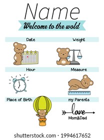 Baby Birth Print Baby Data Template Stock Vector (Royalty Free ...