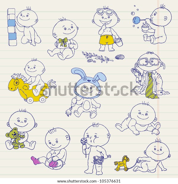 Baby Boy Doodle Set Design Scrapbook Stock Vector (Royalty Free ...