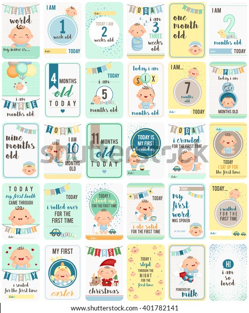 Baby Boy Milestone Cards Stock Vector (Royalty Free) 401782141