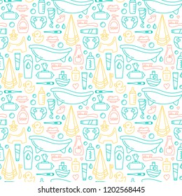 Baby Care Elements Seamless Pattern Linear Stock Vector (Royalty Free ...