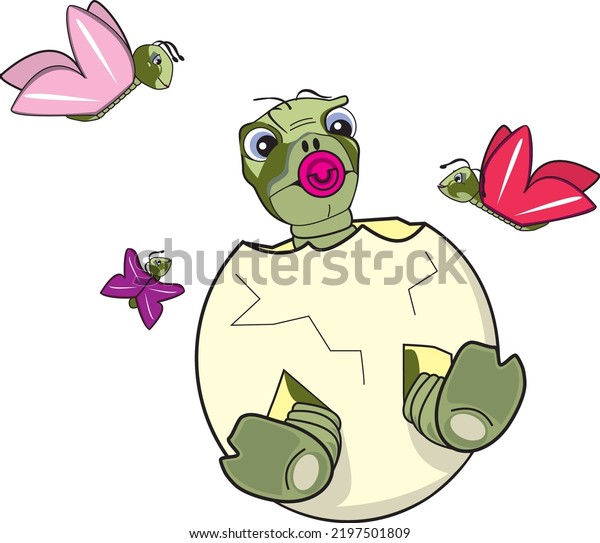 Baby Cartoon Turtle Pacifier Egg Surrounded Stock Vector (Royalty Free ...