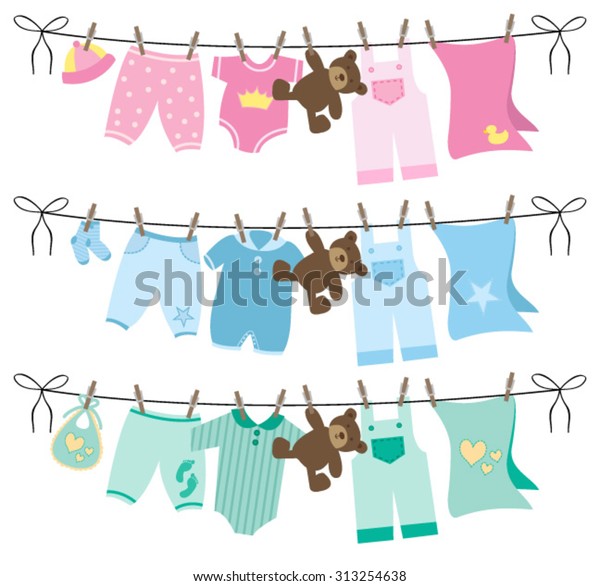 Baby Clothes On Clothes Line Stock Vector (Royalty Free) 313254638