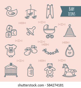 Vektor Stok Baby Minimal Outline Icons Vector Pictogram (Tanpa Royalti ...