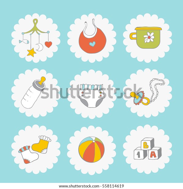 Baby Icons Set Cute Baby Things Stock Vector (Royalty Free) 558114619 ...