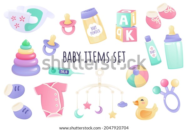 Baby Items Icon Set Realistic 3d Stock Vector (Royalty Free) 2047920704