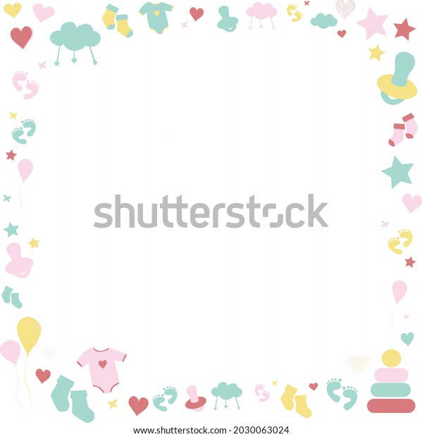 Baby Newborn Corner Decor Empty Frame Stock Vector (Royalty Free ...