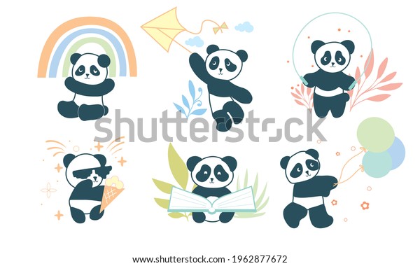 Baby Panda Rainbow Vector Cartoon Character Stock Vector (Royalty Free ...