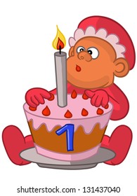 Babys First Birthday Cartoonvector Isolated On: เวกเตอร์สต็อก (ปลอดค่า ...