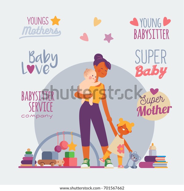 Babysitter Nanny Colorful Cartoon Vector Illustration Stock Vector ...