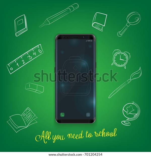 Back School Background Smartphone School Supplies Stock Vector (Royalty ...