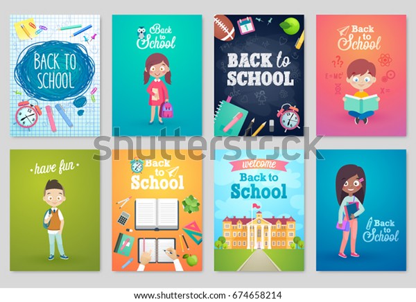 Back School Card Set School Kids Stock Vector (Royalty Free) 674658214 ...
