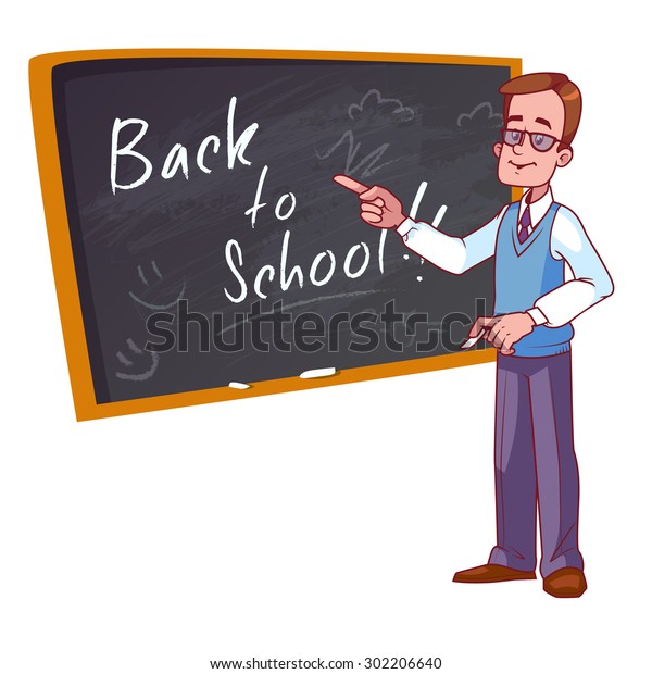 Back School Cartoon Teacher Stands Near Stock Vector (Royalty Free ...