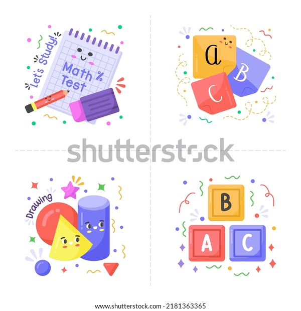 Back School Collection Stickers Students School Stock Vector (Royalty ...