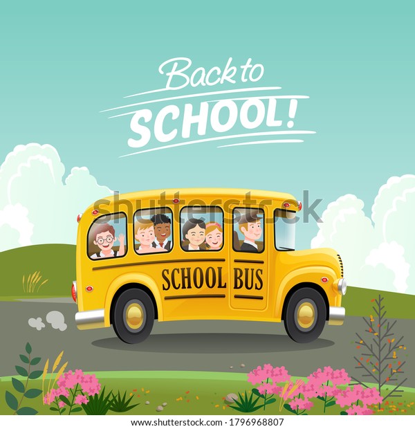 Back School Concept Cartoon School Bus Stock Vector (Royalty Free ...