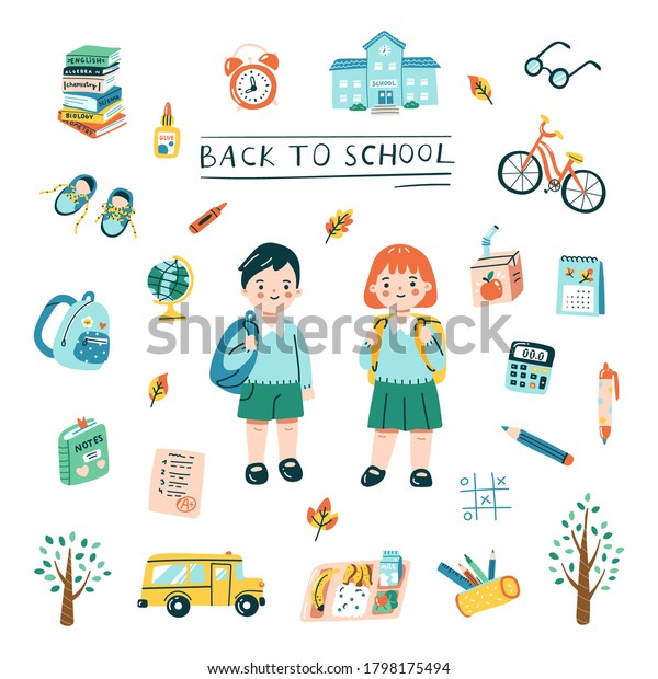 Back School Concept Cute Cartoon Style Stock Vector (Royalty Free ...