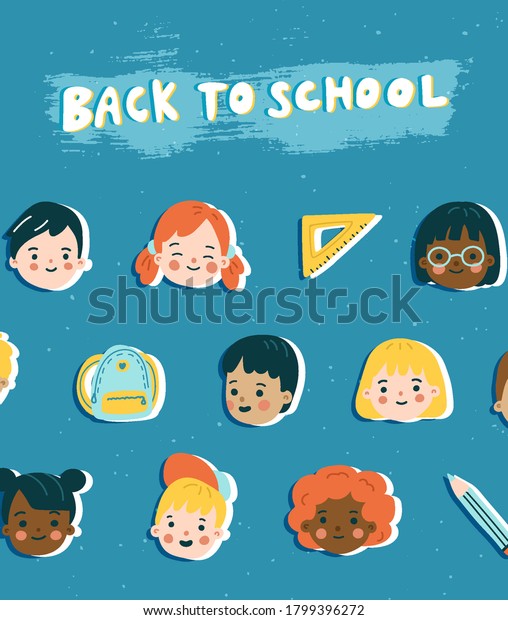 Back School Concept Cute Cartoon Style Stock Vector (Royalty Free ...