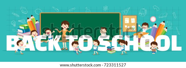 Back School Concept Illustration Teacher Students Stock Vector (Royalty ...