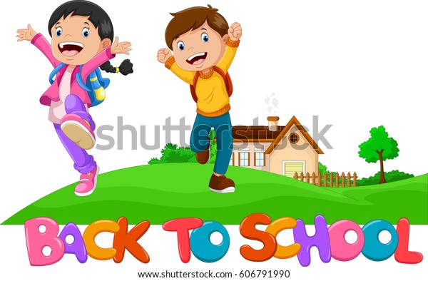 BACK TO SCHOOL - Happy kids going to school from home