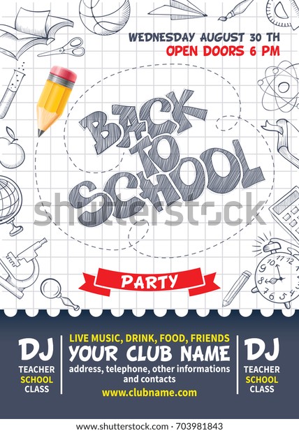 Back to school party poster template. Design with various educational ...