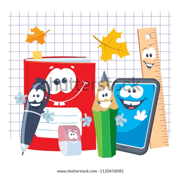 Back School Set Happy School Supplies: vector de stock (libre de ...