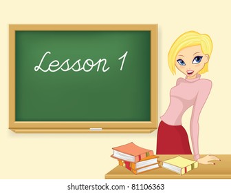 Vektor Stok Back School Teacher Classroom First Lesson (Tanpa Royalti ...
