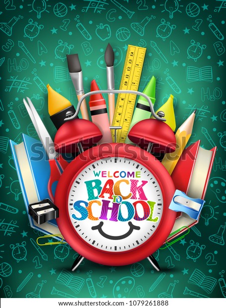 Back School Text Red Alarm Clock Stock Vector (Royalty Free) 1079261888 ...