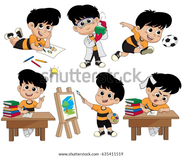 Un chico lindo dibujando una foto,: vector de stock (libre de regalías ...