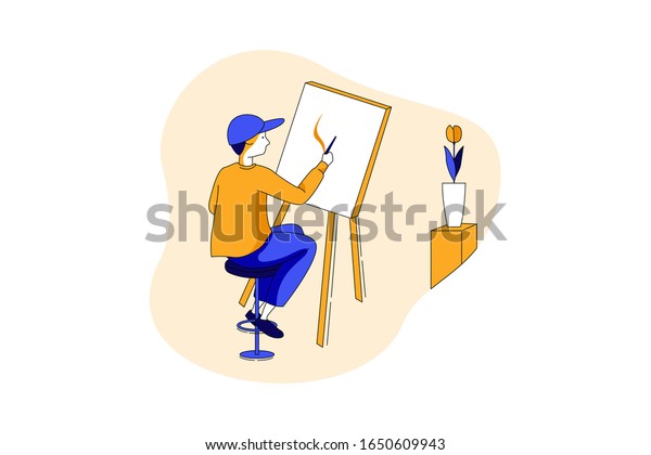 Back View Art Student Painting Flowers Stock Vector (Royalty Free ...