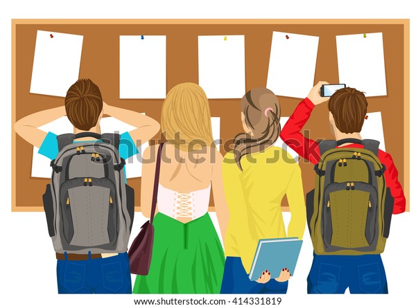 Back View College Students Looking Bulletin Stock Vector (Royalty Free ...