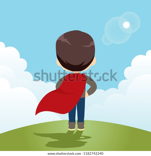 Back View Cute Little Super Hero Stock Vector (Royalty Free) 1182742240 ...