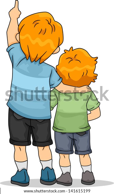 Back View Illustration of Boy Siblings Looking Up