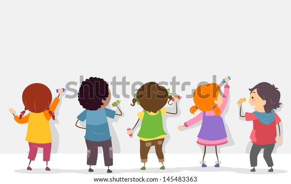 Back View Illustration Stickman Kids Writing Stock Vector (Royalty Free ...