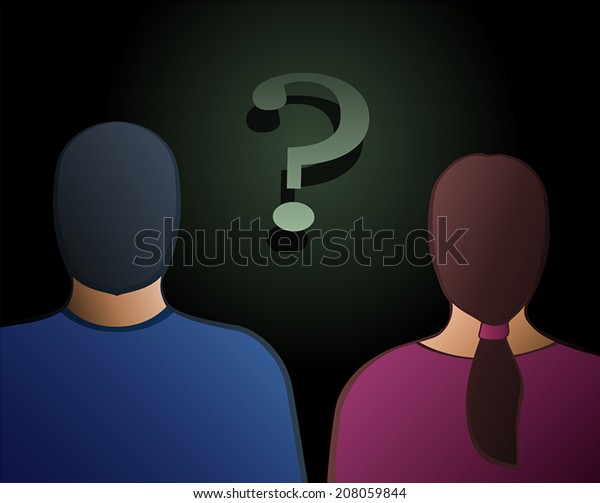 Back View Man Woman Question Mark: เวกเตอร์สต็อก (ปลอดค่าลิขสิทธิ์ ...
