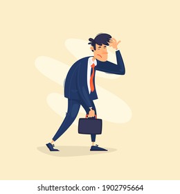 Back Work Sad Employee Walks Suitcase Stock Vector (Royalty Free ...