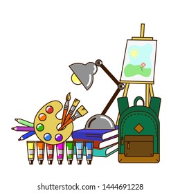 Background Back School Subjects Drawing Art Stock Vector (Royalty Free ...