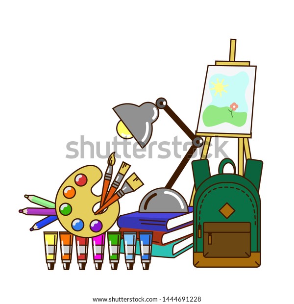 Background Back School Subjects Drawing Art Stock Vector (Royalty Free ...