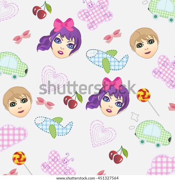 Background Boy Girl Pattern Toys Stock Vector (Royalty Free) 451327564 ...