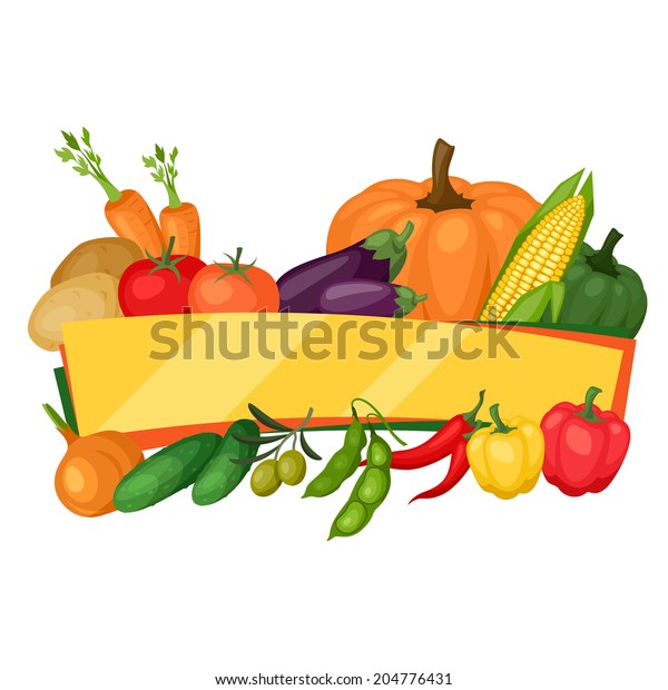 Background Design Fresh Ripe Stylized Vegetables Stock Vector (Royalty ...