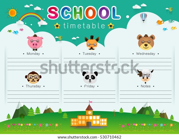 Background Frame Design School Timetable Animal Stock Vector (Royalty ...