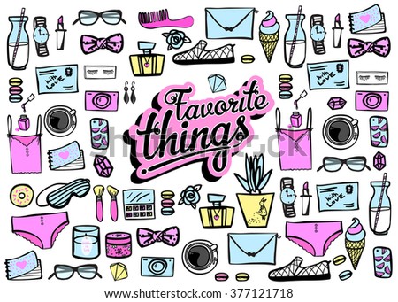 Background Girls Favorite Things Pattern Set Stock Vector (Royalty Free ...