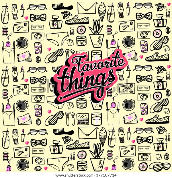 Background Girls Favorite Things Pattern Vector Stock Vector (Royalty ...