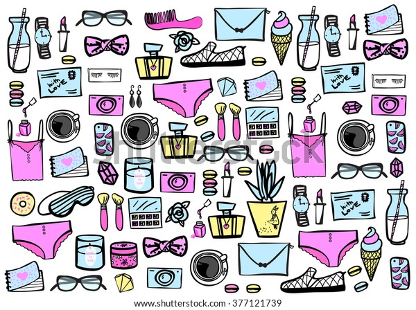 Background Girls Favorite Things Pattern Set: vector de stock (libre de ...