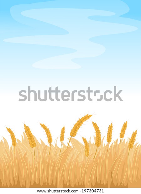 Background Illustration Featuring a Wheatfield Under a Clear Blue Sky